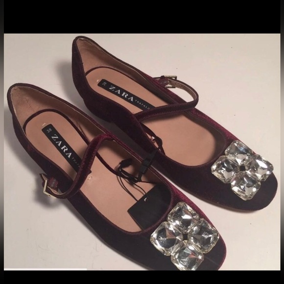Zara | Shoes | Nwt New Zara Burgundy Bling Flats Color Burgundy Size 37 ...